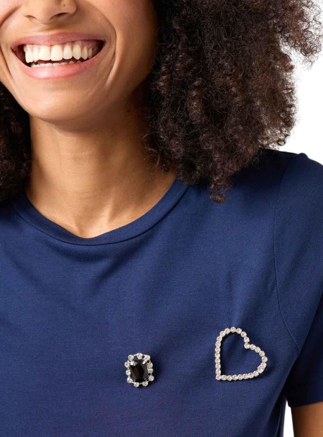 T-Shirt Naf Naf Pin Azul Marinho para Mulher